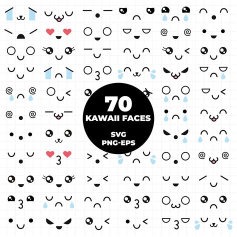 1010 Kawaii Faces Pack Bundle Svg Png Eps Kawaii Faces Clipart