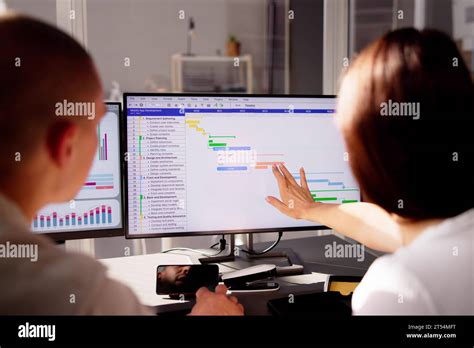Project Management Chart Gantt Software And Calendar Stock Photo Alamy