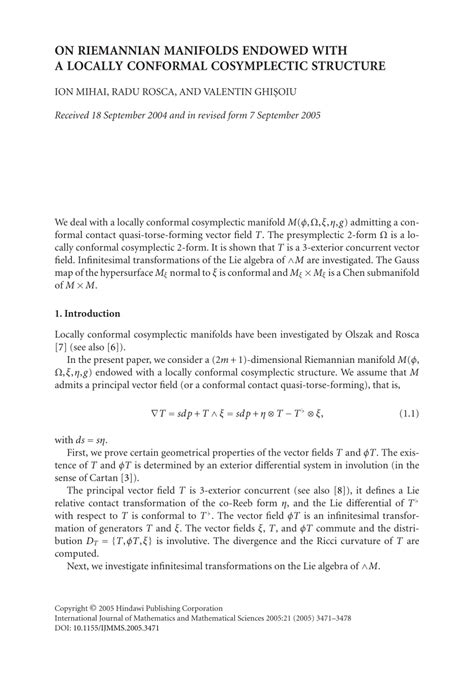 Pdf On Riemannian Manifolds Endowed With A Locally Conformal Cosymplectic Structure