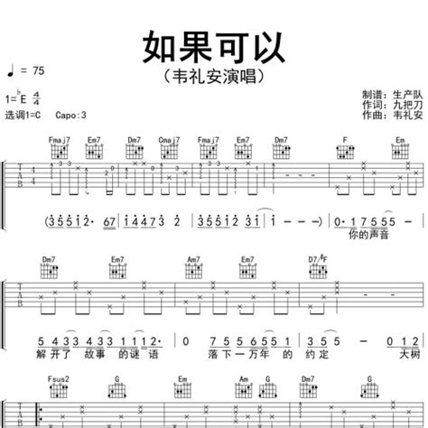 女孩吉他谱 韦礼安 C调和弦指法吉他弹唱谱 吉他堂