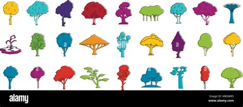 Tree Icon Set Color Outline Style Stock Vector Image Art Alamy