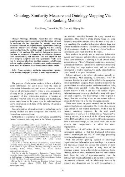 Ontology Similarity Measure And Ontology Mapping Via Fast Ranking Method