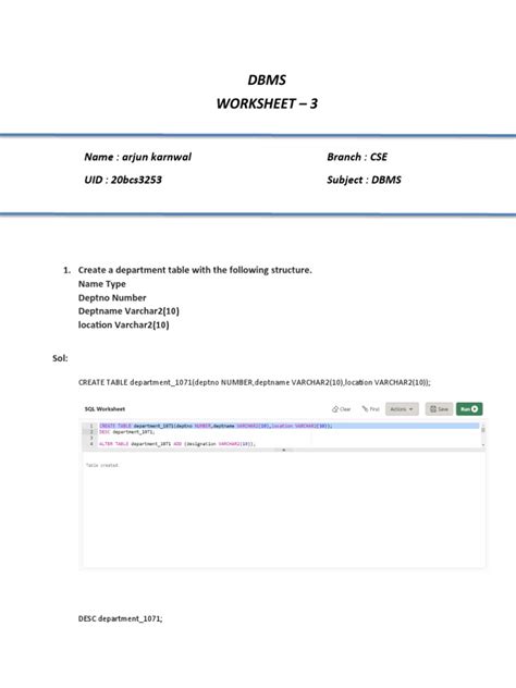 Dbms Worksheet 3arjun Download Free Pdf Databases Control Flow