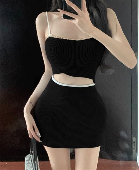 2color 체인 니트 나시 니트 미니 스커트 투피스 셋업 섹시 투피스 글램 투피스 에이블리