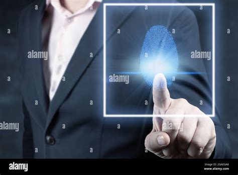 Fingerprint Scan Provides Security Access With Biometrics Identification Person Touching Screen