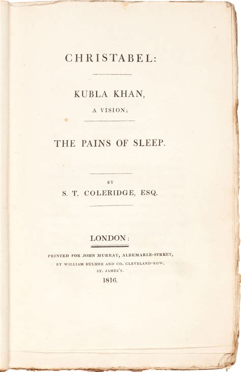 Samuel Taylor Coleridge Christabel Kubla Khan Etc London 1816