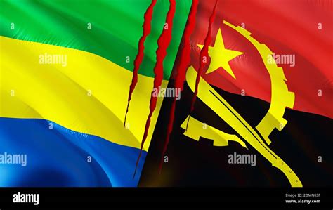 Gabon And Angola Flags With Scar Concept Waving Flag D Rendering