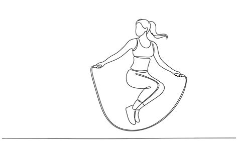 Energetic One Line Drawing Of A Woman Jumping Rope 77020851 Vector Art