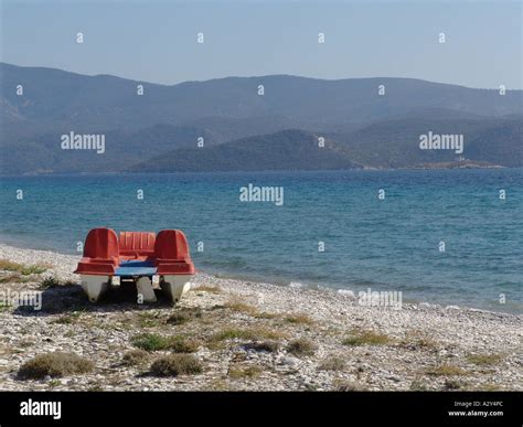 Pedalo On Beach Outside Pythagoria Samos Greece October 2005 Stock