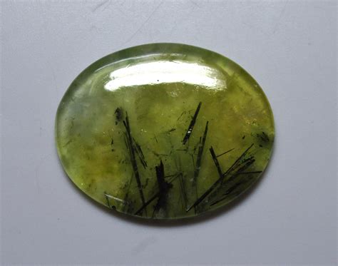 Natural Prehnite Rutile 41x33x5 MM Smooth Plain Oval Shape Etsy