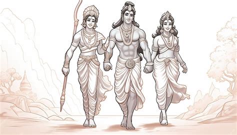 Premium Photo Rama Sita And Lakshmana Leaving Ayodhya For Exile Line