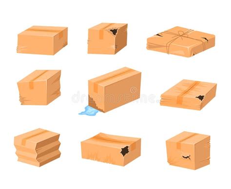 Cartoon Color Different Damaged Boxes Set Vector Stock Vector