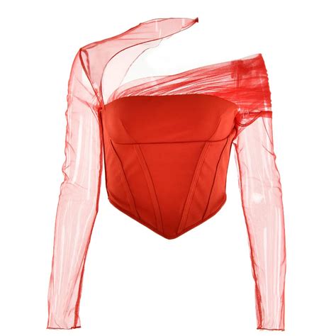 Stretched Mesh Sleeve Corset Top Newme