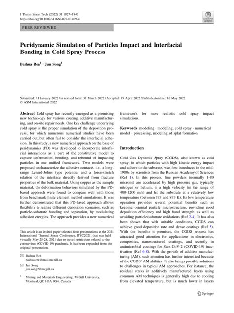 Peridynamic Simulation Of Particles Impact And Interfacial Bonding In