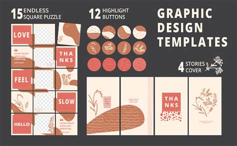 소셜 미디어 편집 끝없는 사각형 퍼즐 템플릿 콜라주 디자인 하이라이트 이야기 코브 벡터 일러스트레이션세트 소셜 네트워킹에 대한 스톡 벡터 아트 및 기타 이미지 Istock