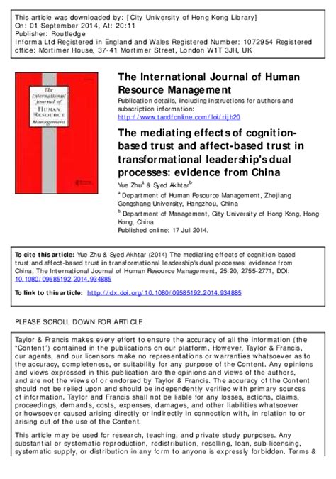 Pdf The Mediating Effects Of Cognition Based Trust And Affect Based