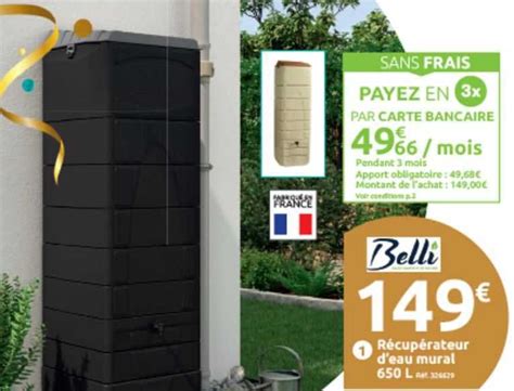 Promo Récupérateur D eau Mural 350 L Belli chez Mr Bricolage