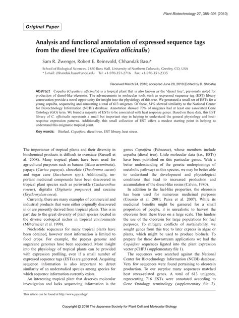 Pdf Analysis And Functional Annotation Of Expressed Sequence Tags