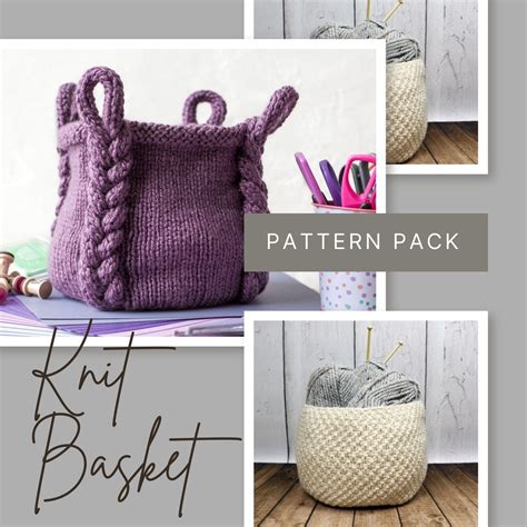 knitting pattern ~ knit basket pattern pack ~ braided basket knit