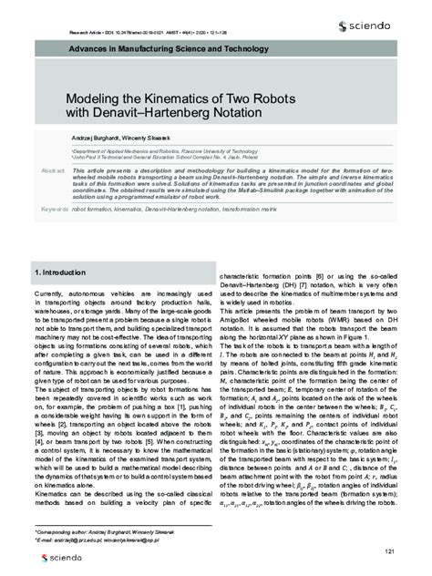 Pdf Modeling The Kinematics Of Two Robots With Denavithartenberg Notation