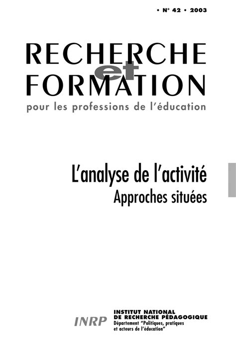 Pdf Lanalyse De Lactivité Approches Situées