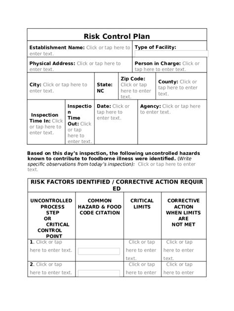 Risk Control Plan Template Doc Template Pdffiller