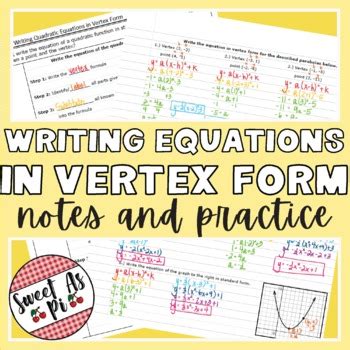 Writing Quadratic Equations In Vertex Form Guided Notes And Practice
