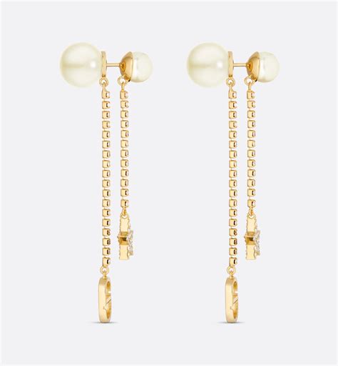 Dior Tribales Earrings Gold Finish Metal White Resin Pearls And White