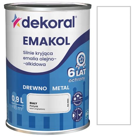 EMAKOL STRONG EMALIA DO DREWNA I METALU BIAŁY POŁYSK 0 9L RAL 9003