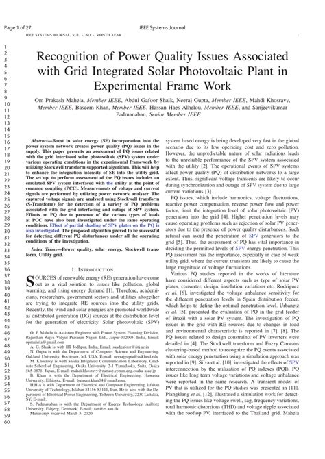 Pdf Recognition Of Power Quality Issues Associated With Grid Integrated Solar Photovoltaic