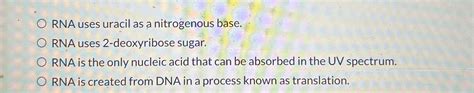 Solved Rna Uses Uracil As A Nitrogenous Baserna Uses