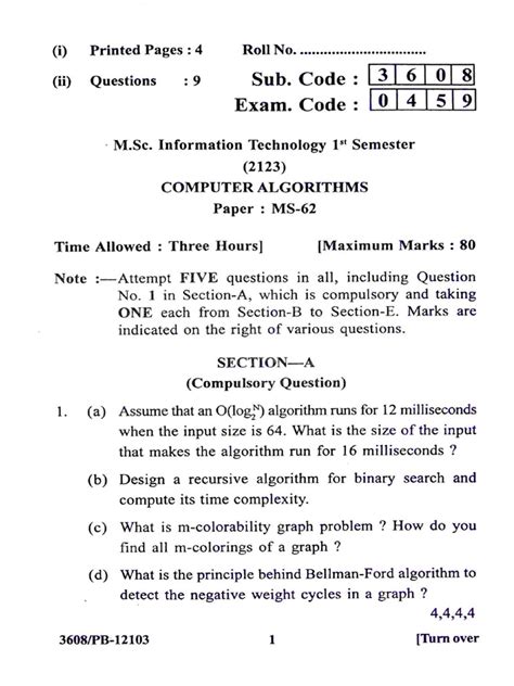 Msc Information Technology 1st Sem Ms62 Computer Algorithms December 2023 Pdf