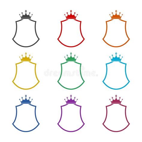 Plantilla De Logotipo De Escudo Y Corona Establecer Iconos Coloridos