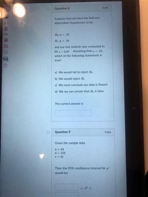 Solved Question 7 3 Pts Suppose That We Have The Following