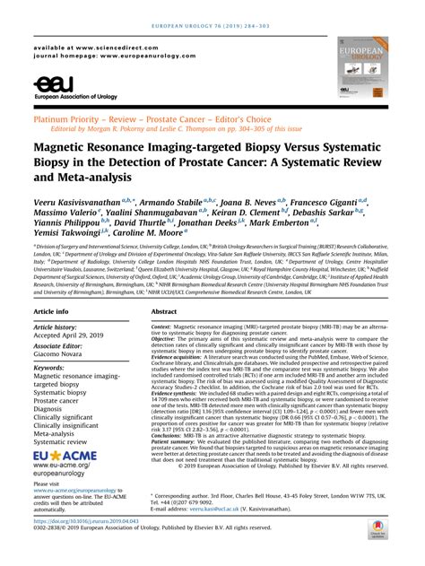 Pdf Magnetic Resonance Imaging Targeted Biopsy Versus Systematic Biopsy In The Detection Of