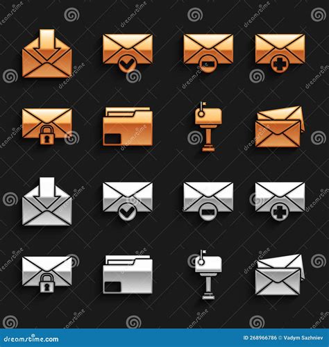 Set Document Folder Received Message Concept Envelope Mail Box Lock