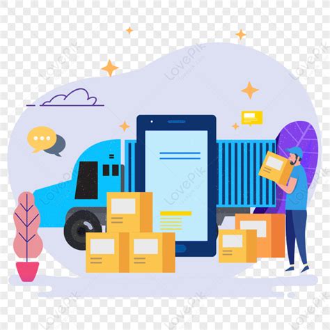 손으로 그린 트럭 물류 표현 그림 일러스트상자배달 Png 일러스트 무료 다운로드 Lovepik