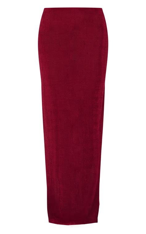 Burgundy Acetate Slinky Low Rise Maxi Skirt Bottoms Prettylittlething