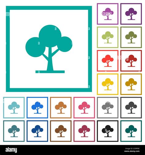Leafy Tree Flat Color Icons With Quadrant Frames On White Background