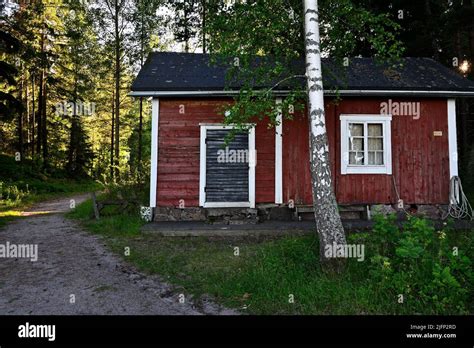Traditional Finnish Wooden House In The Forest Stock Photo Alamy