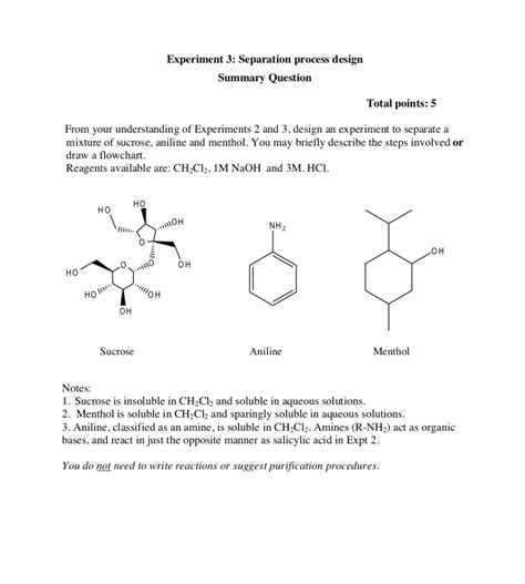 Solved Experiment Separation Process Design Summary Chegg