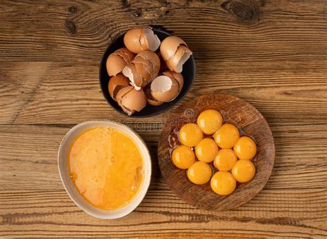 Egg Yolks In Bowl Fresh Chicken Egg Yolk Separated From Whites For