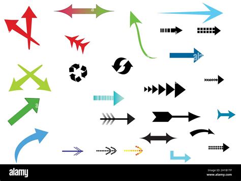 A Set Of Different Arrow Icons In Colour And White Background Stock