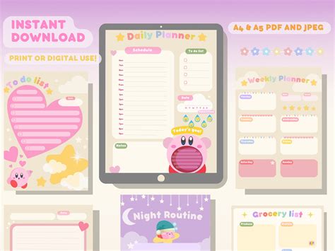 Cute Kirby Digital Planner Bundle Daily Planner Weekly Planner