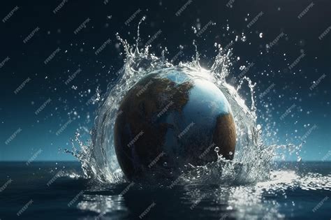 Premium Ai Image Planet Earth Falling Into Splashing Water On Dark