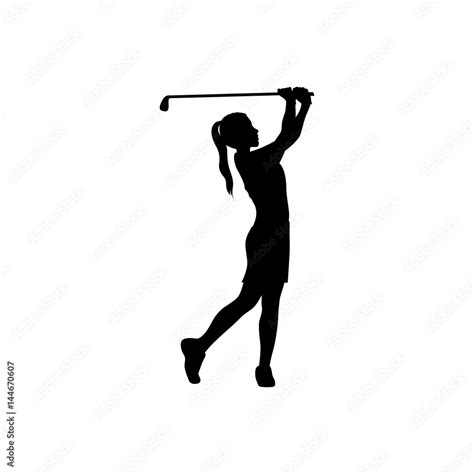 Black Silhouette Girl Playing Golf Vector Illustration Stock Vector