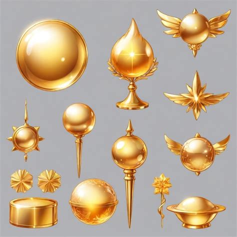 Premium Vector A Collection Of Gold And Silver Objects Including Gold