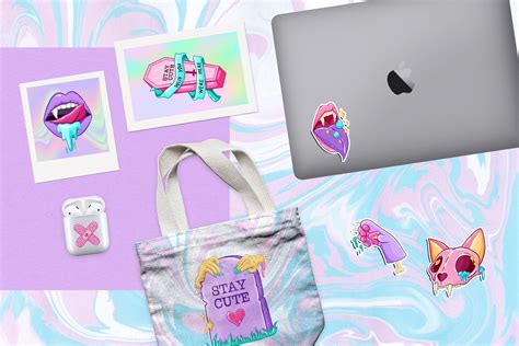 Stay Cute Pastel Goth Clipart Creepy And Cute Digital Stickers Spooky Clipart Printable