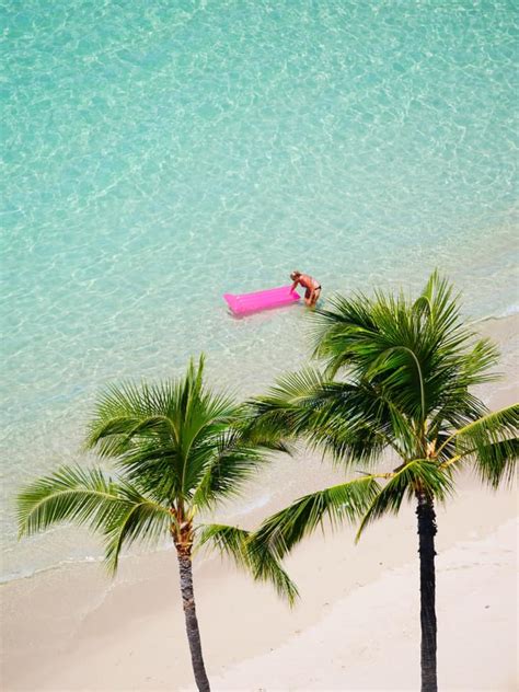 青い海、白い砂浜、背の高いヤシの木はとってもハワイらしい風景です🏝夏 ワイキキ ビーチ マリオット リゾート＆スパ