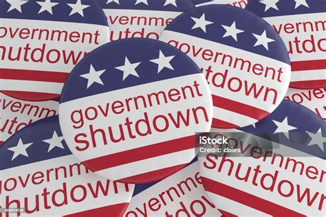 정부 종료 버튼으로 미국 국기 3 차원 일러스트 레이 션의 미국 정치 뉴스 배지 더미 3차원 형태에 대한 스톡 사진 및 기타 이미지 3차원 형태 개념 기 Istock